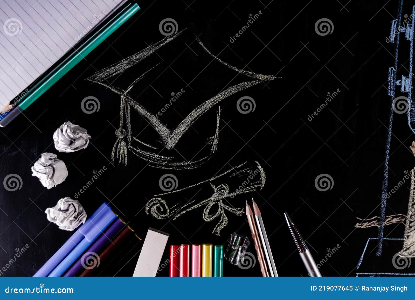Top Shot Of A Mortarboard Or Convocation Hat Drawn By Chalk On ...