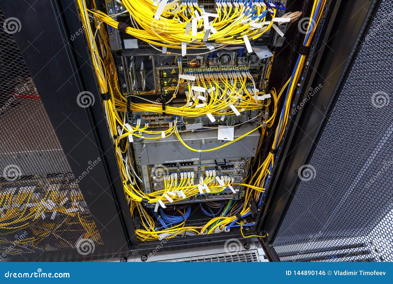 Top Side View LAN Network Switch and Ethernet Cables Connect To ...