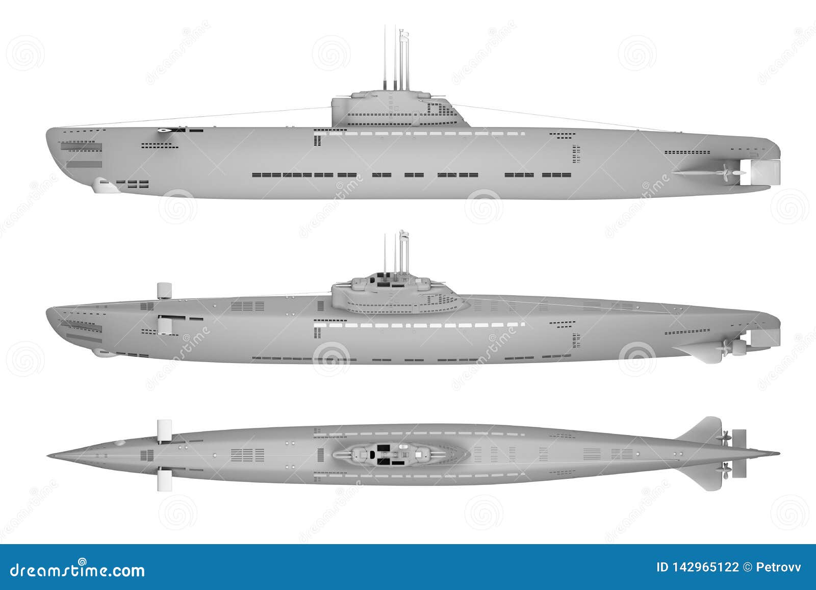 Top and Side View Military Submarine Isolated on White Stock ...