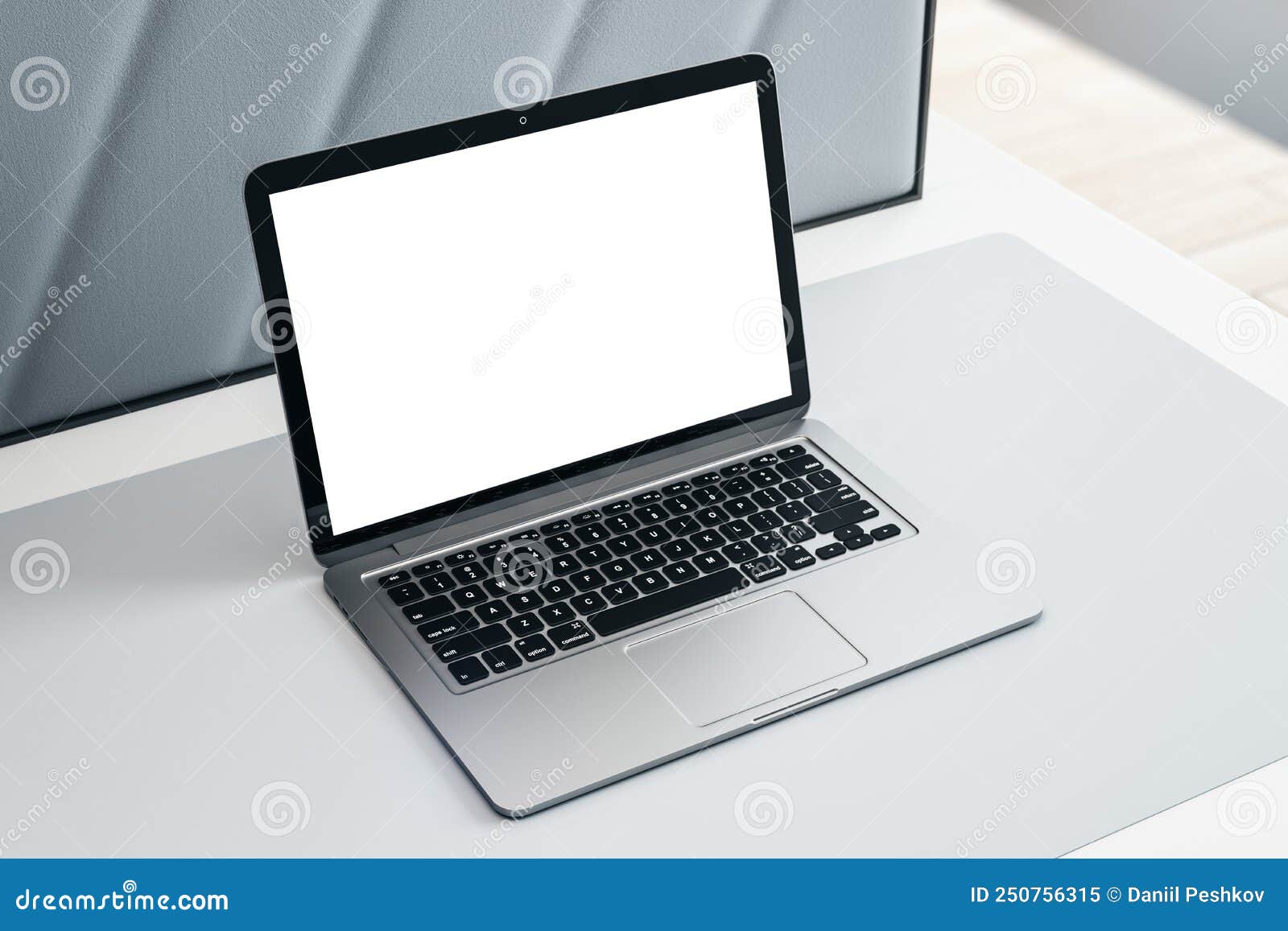Top Side View on Modern Laptop with Blank White Screen with Place for ...