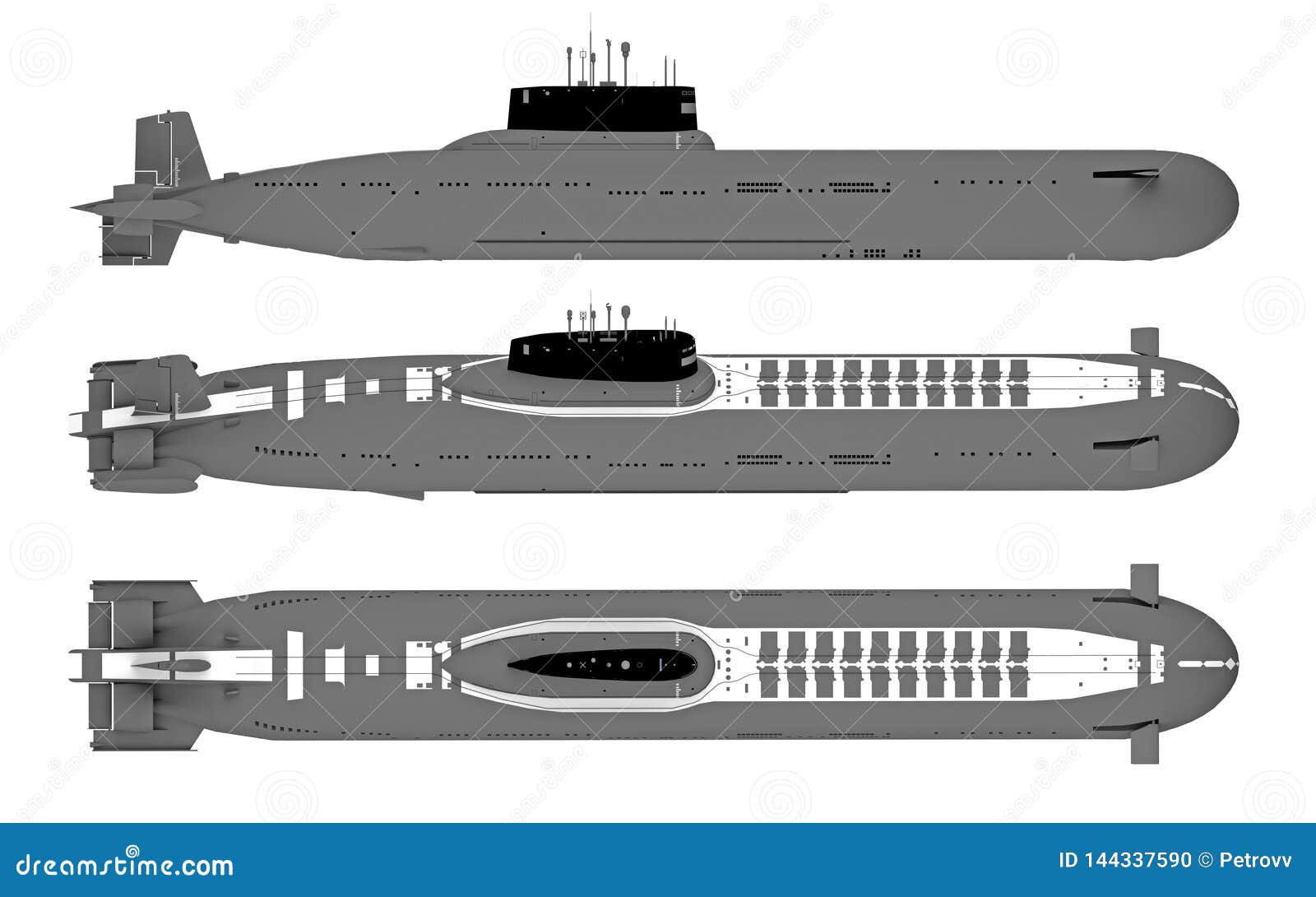 Top and Side View Submarine Isolated on White Stock Illustration ...