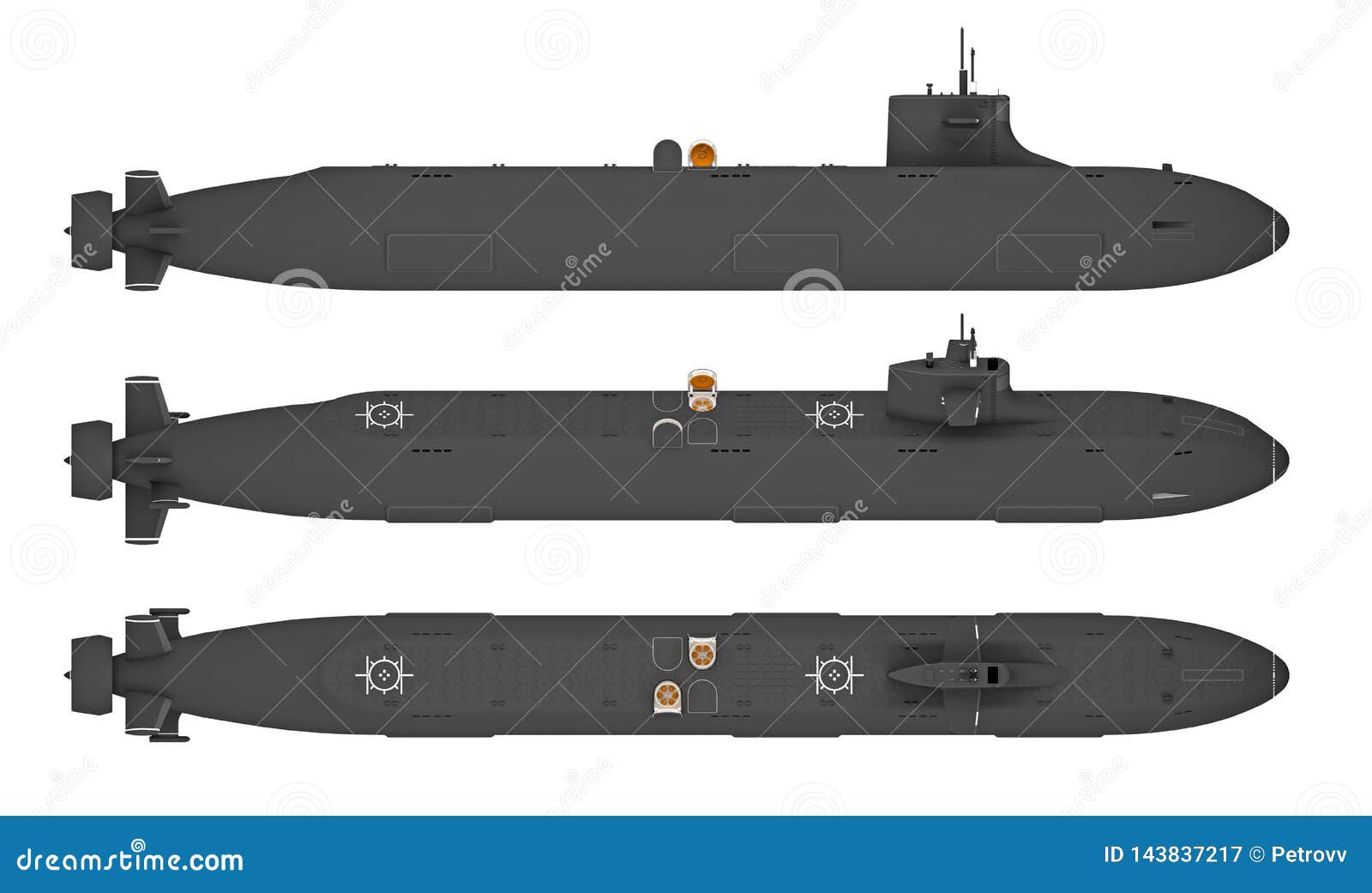 Top and Side View Submarine Isolated on White Stock Illustration ...