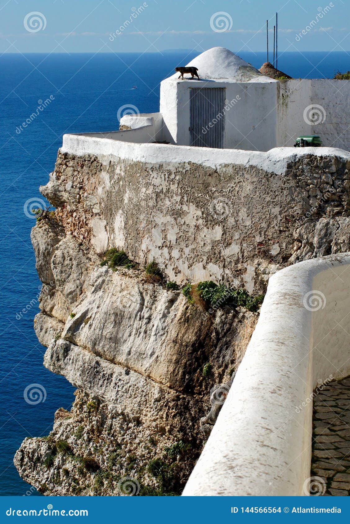Little White Building on the Top of the Nazare Cliffs Stock Photo ...