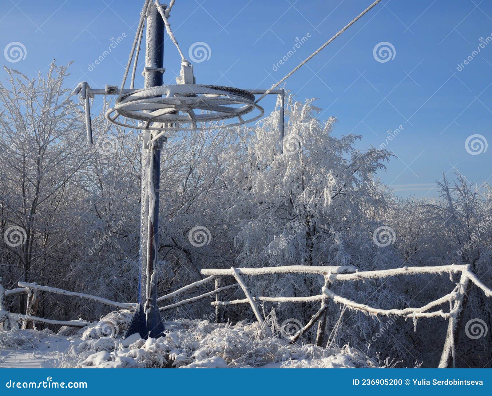 Top Ski Lift Wheel Covered with Icing and Blue Sky Stock Photo - Image ...