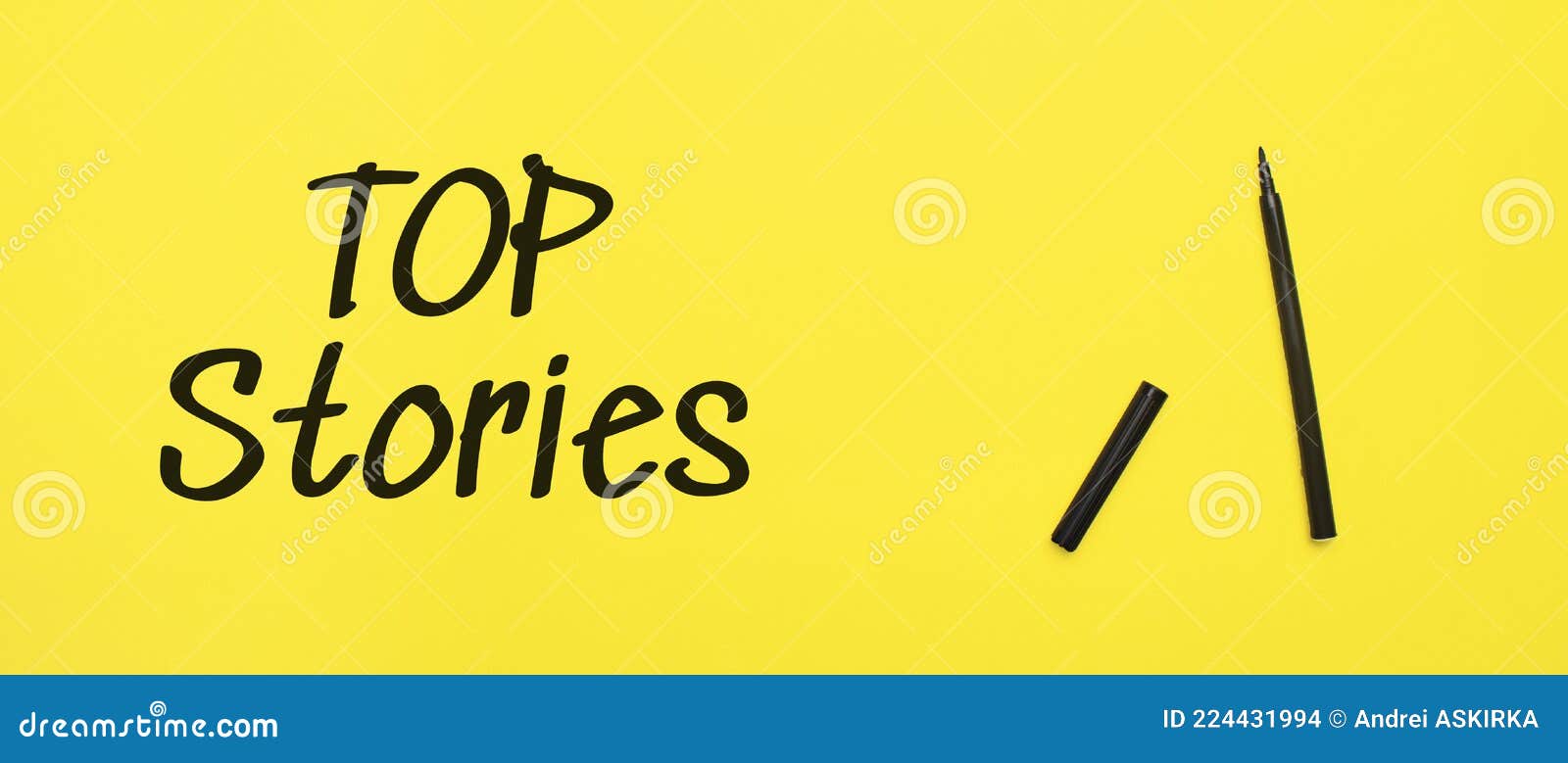 Top Stories Sign with Black Marker on a Yellow Background. with Copy ...