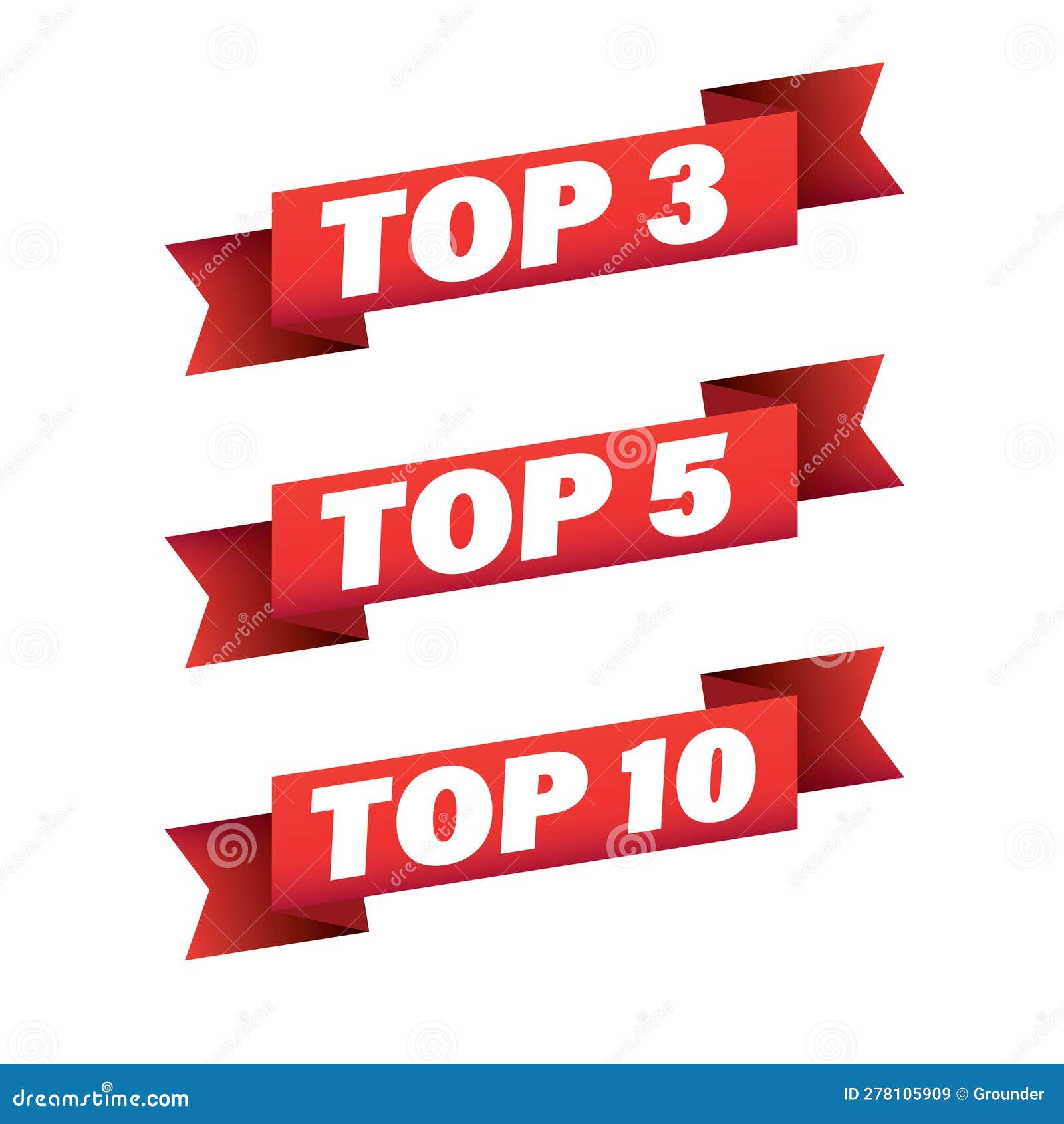 Top Ten, Five, Three Red Ribbon Stock Vector - Illustration of ...