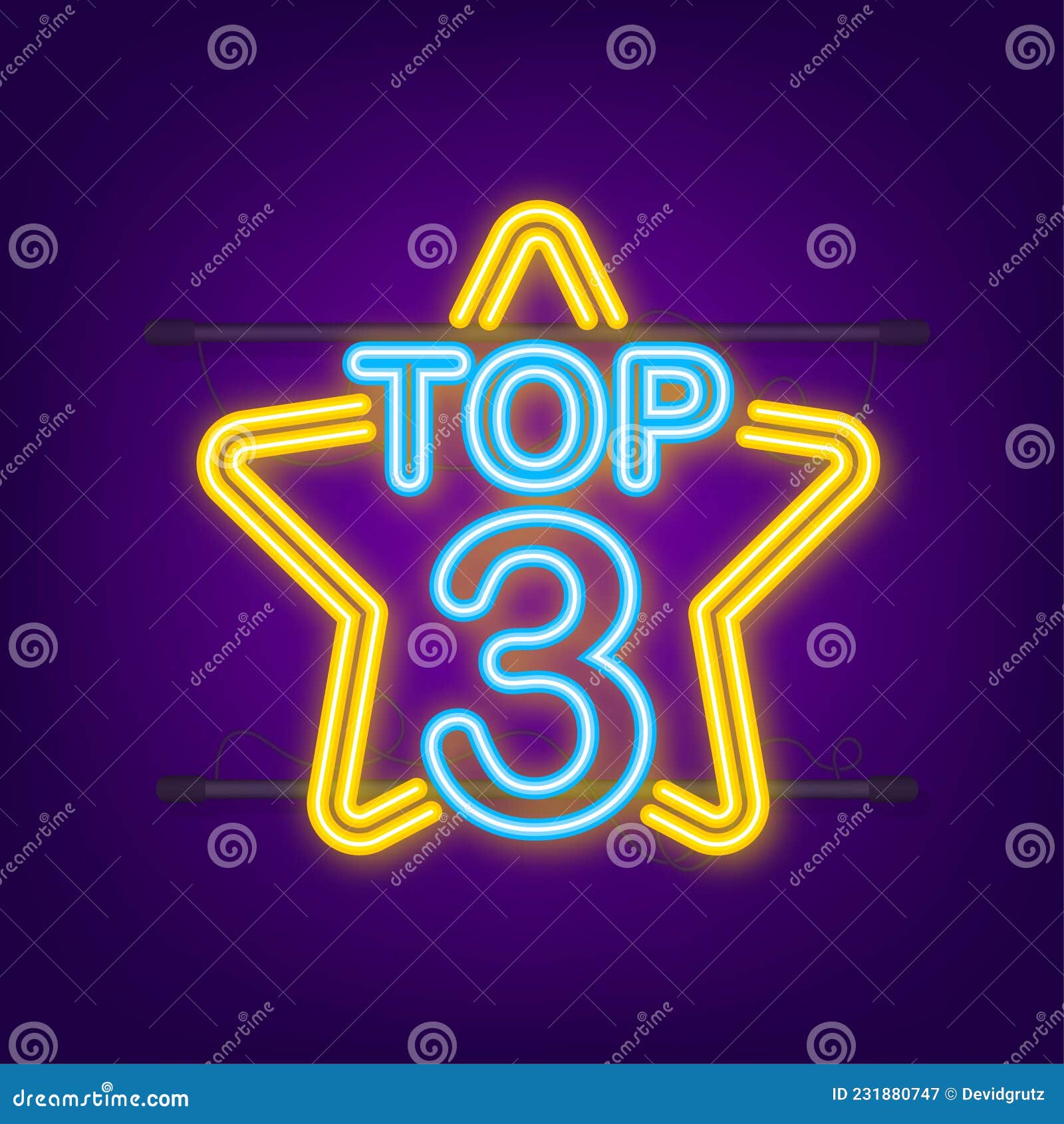 Top 3 - Top Ten Gold with Blue Neon Label on Black Background. Vector ...