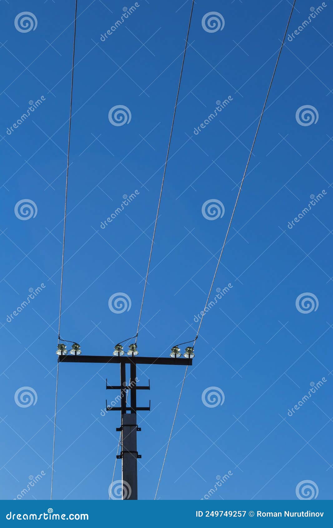 Top of a Three-phase Transmission Line Pole with Insulators Stock Image ...