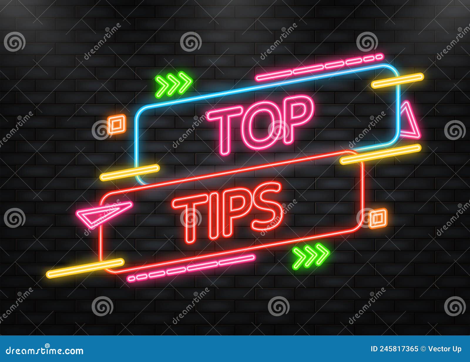 Top Tips Neon Banner on Blue Background. Vector Illustration Stock ...