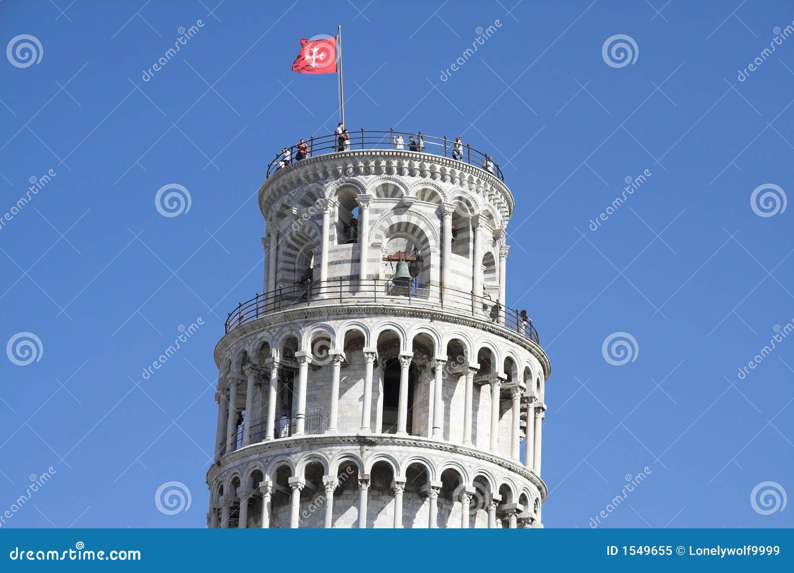 The Top of Tower of Pisa with Flag and Tourists Stock Image - Image of ...