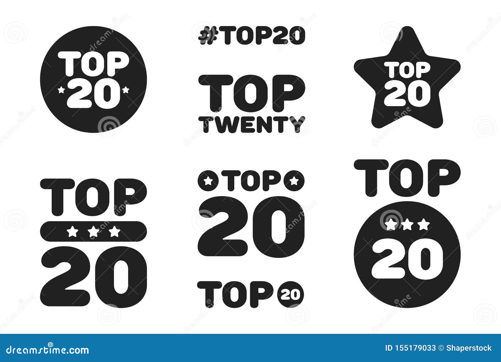 Top Twenty 20 Black and White Icon Set. Vector Illustration Stock ...