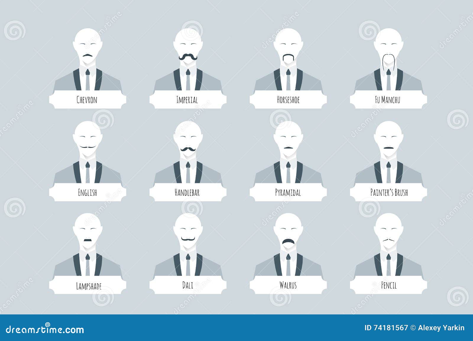 Top 12 Types of Mustache Styles, Shape, Density, and Styling. Stock ...