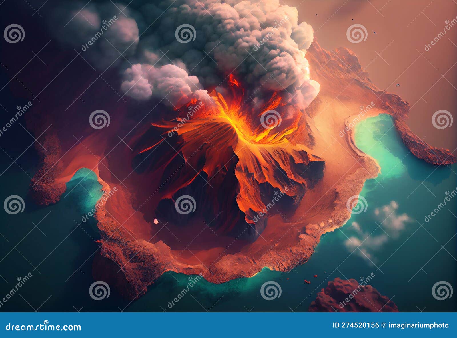 Top View of an Active Volcano with Smoke Clouds Stock Illustration ...
