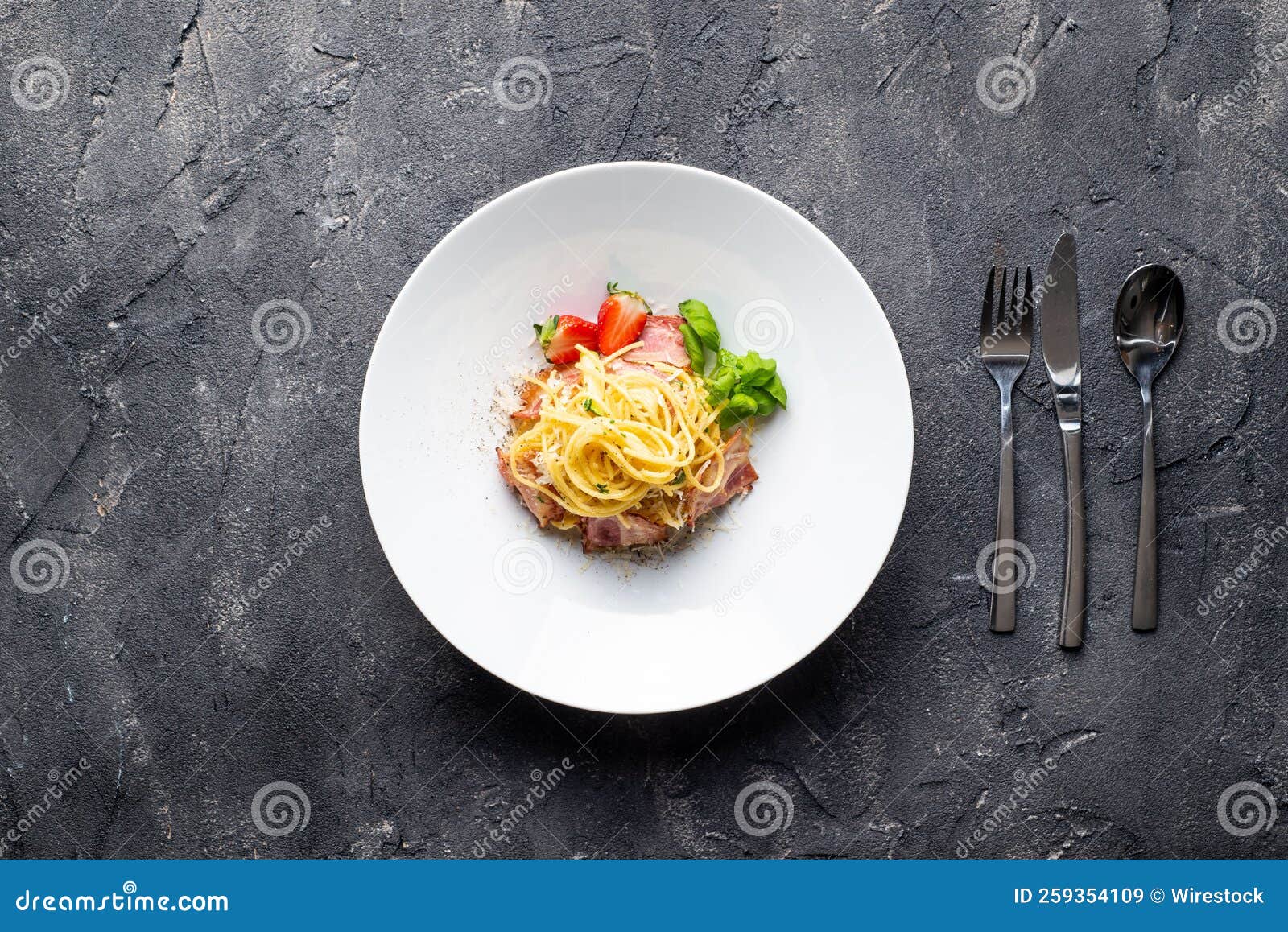 Top View of Aesthetically Decorated Delicious Pasta on the Gray Surface ...