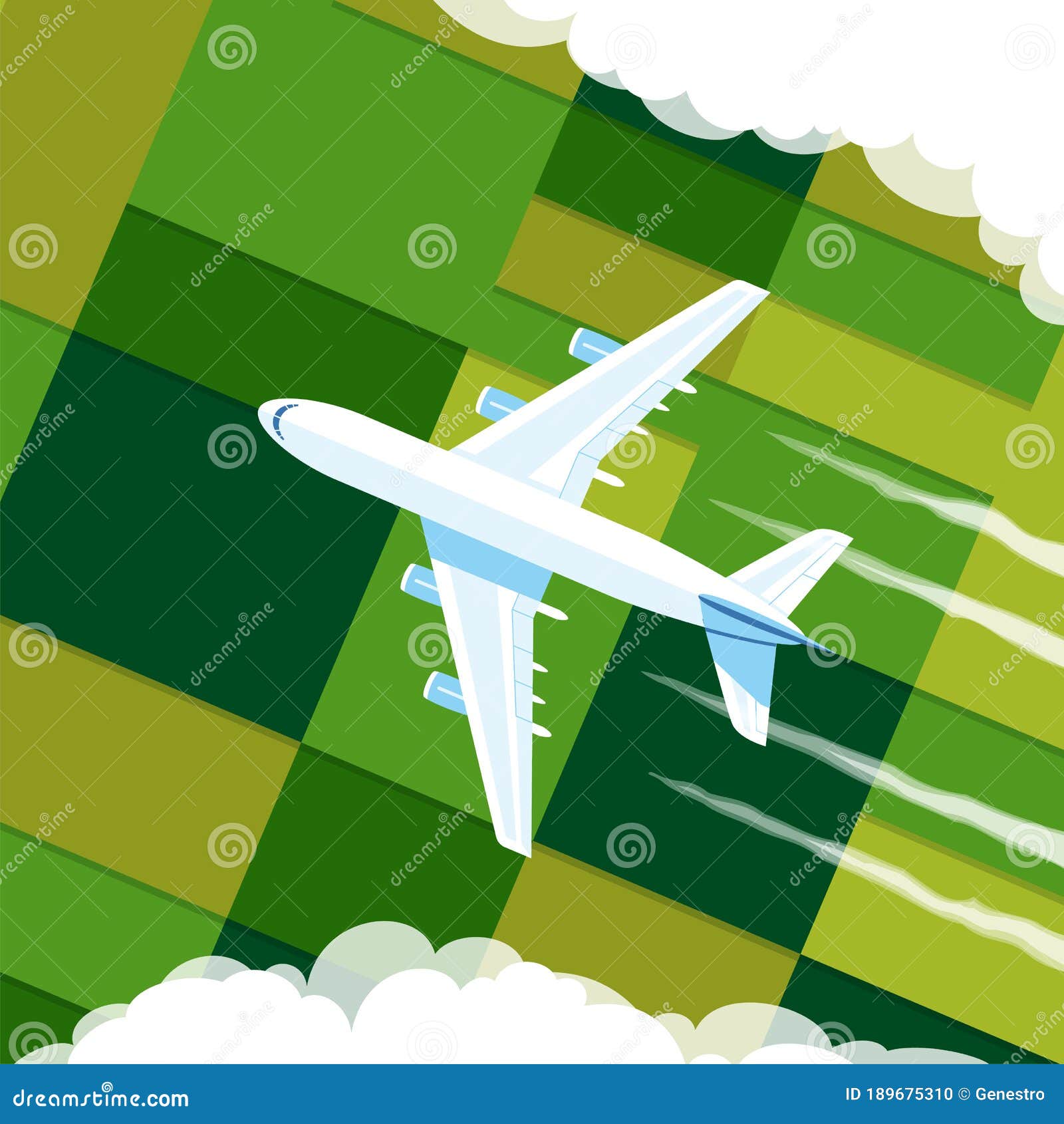 Top View of Airplane in the Clouds Stock Vector - Illustration of ...