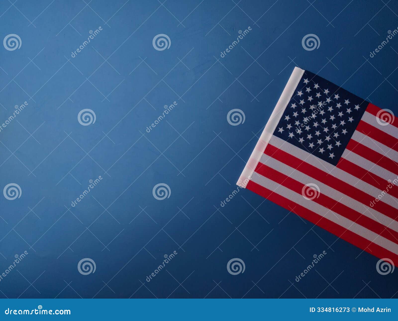 Top View American Flag on a Blue Background with Copy and Text Space ...