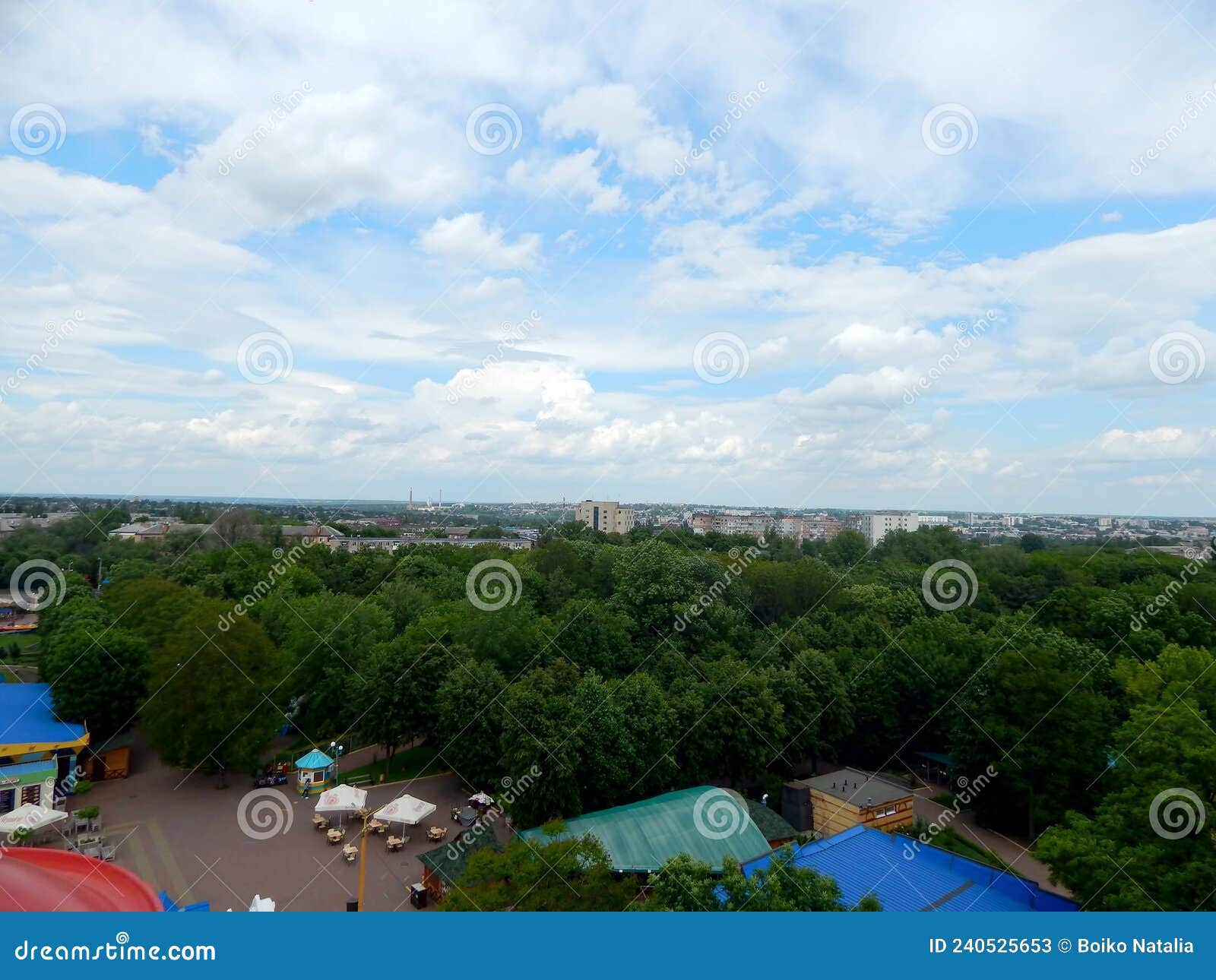Top View of the Amusement Park with a Ferris Wheel and Roller Coaster ...