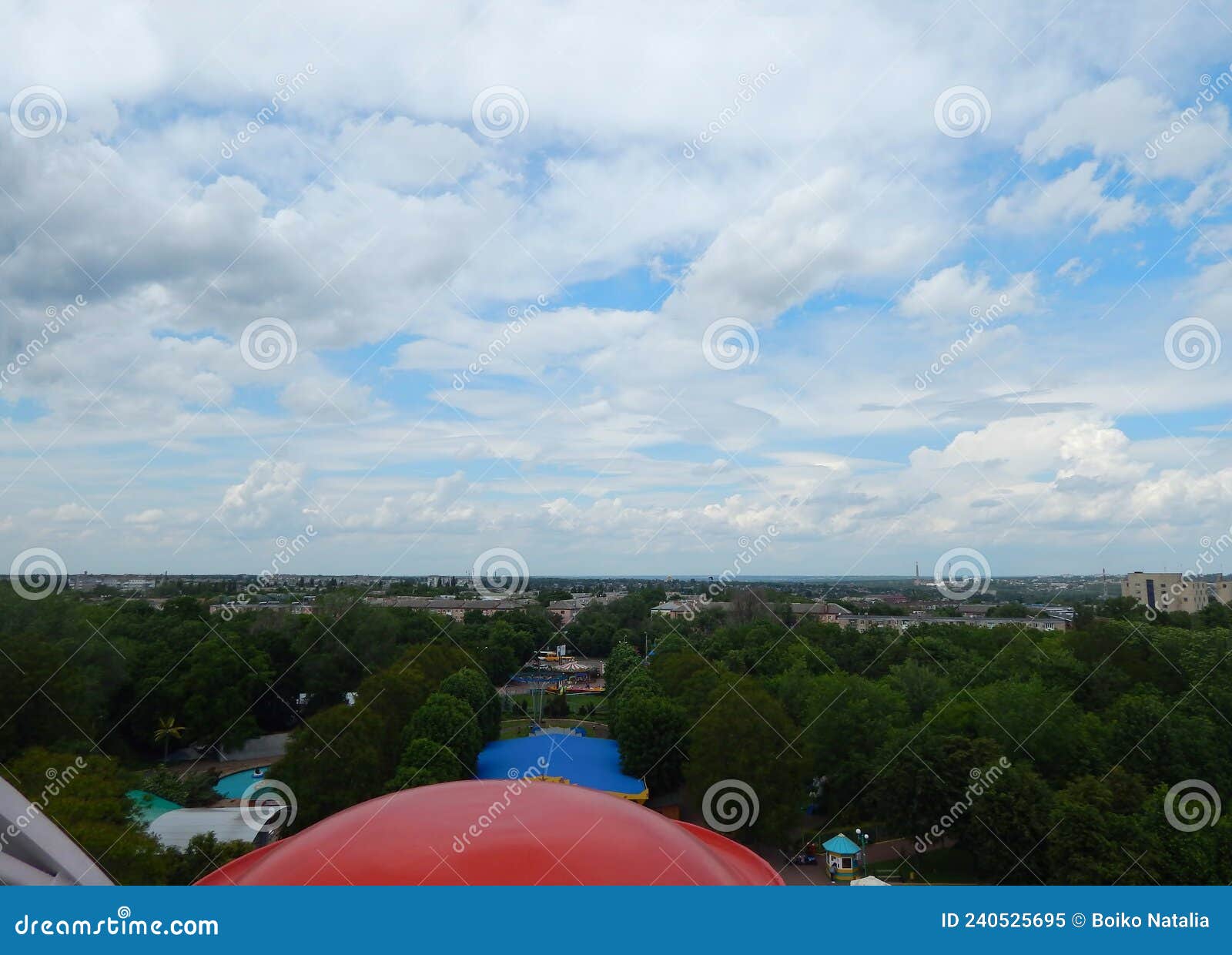 Top View of the Amusement Park with a Ferris Wheel and Roller Coaster ...