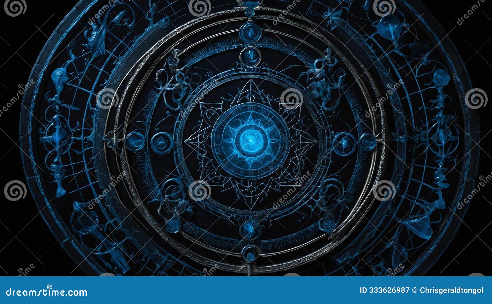 Top View of an Ancient Alchemy Magic Circle with Blue Ai Generated ...