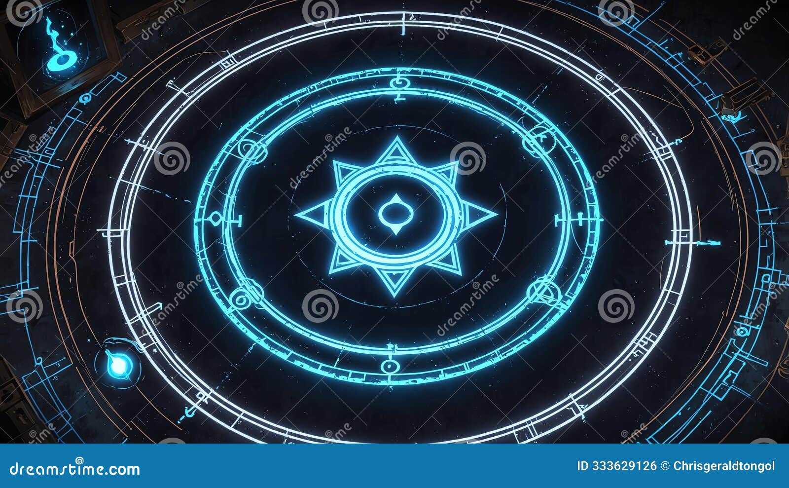 Top View of an Ancient Alchemy Magic Circle with Blue Ai Generated ...