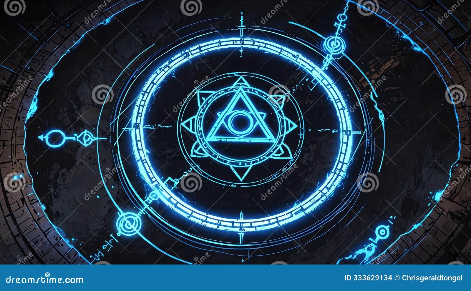 Top View of an Ancient Alchemy Magic Circle with Blue Ai Generated ...