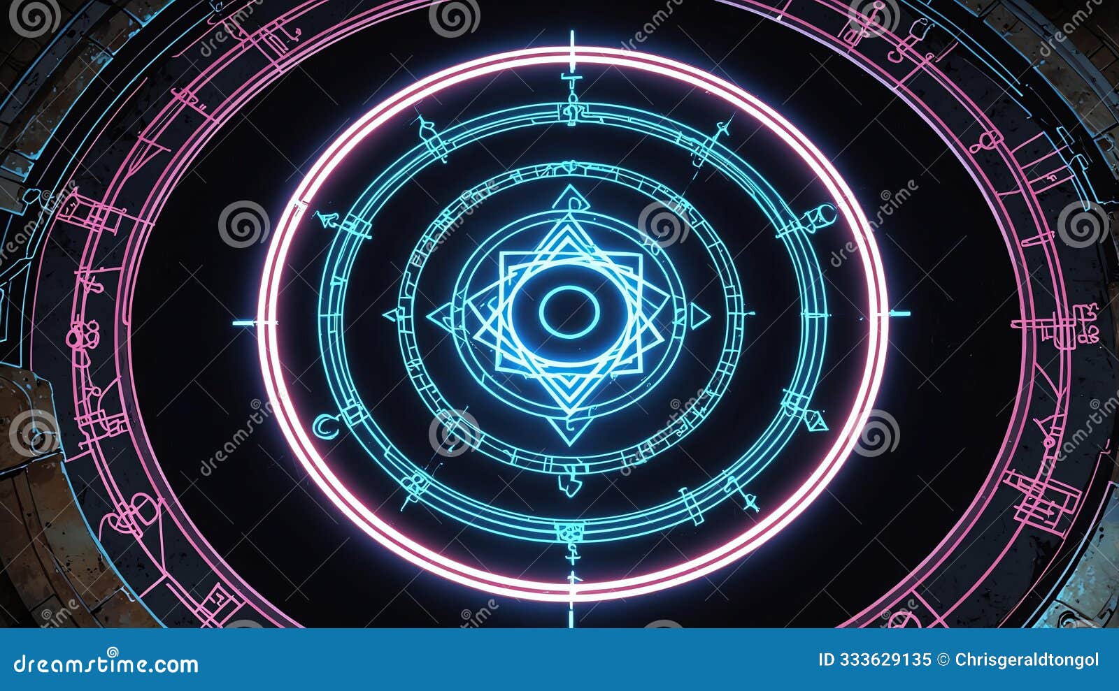 Top View of an Ancient Alchemy Magic Circle with Blue Ai Generated ...