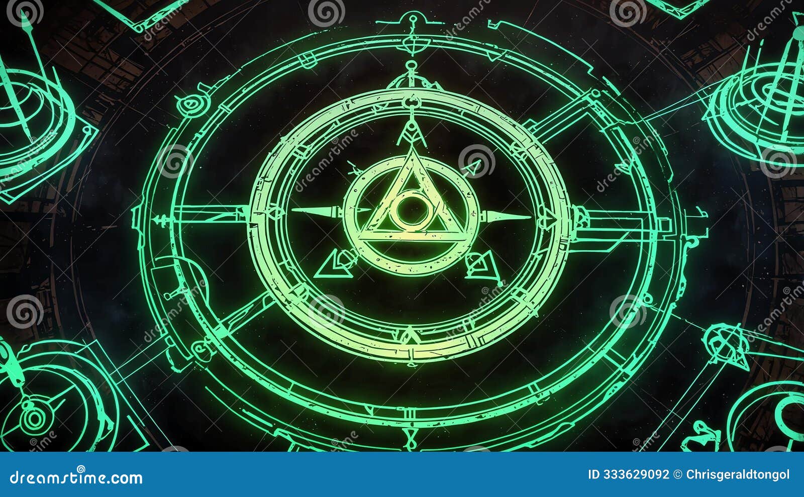 Top View of an Ancient Alchemy Magic Circle with Green Ai Generated ...