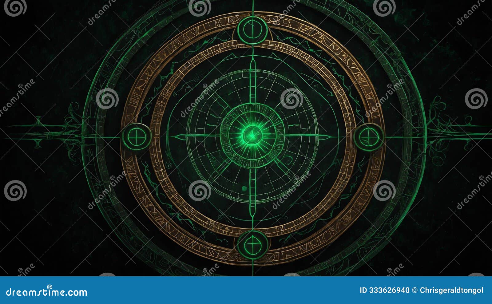 Top View of an Ancient Alchemy Magic Circle with Green Ai Generated ...