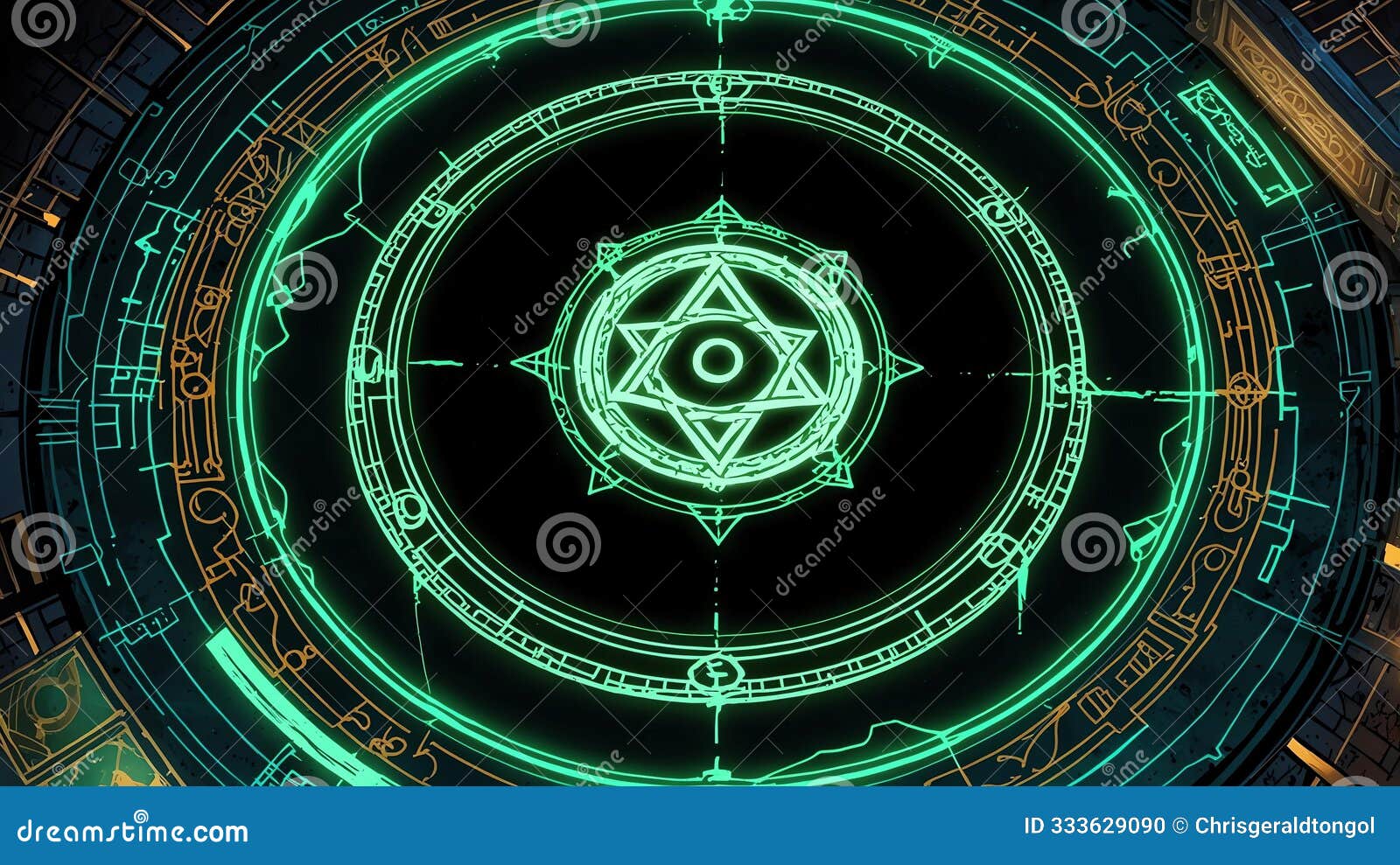 Top View of an Ancient Alchemy Magic Circle with Green Ai Generated ...