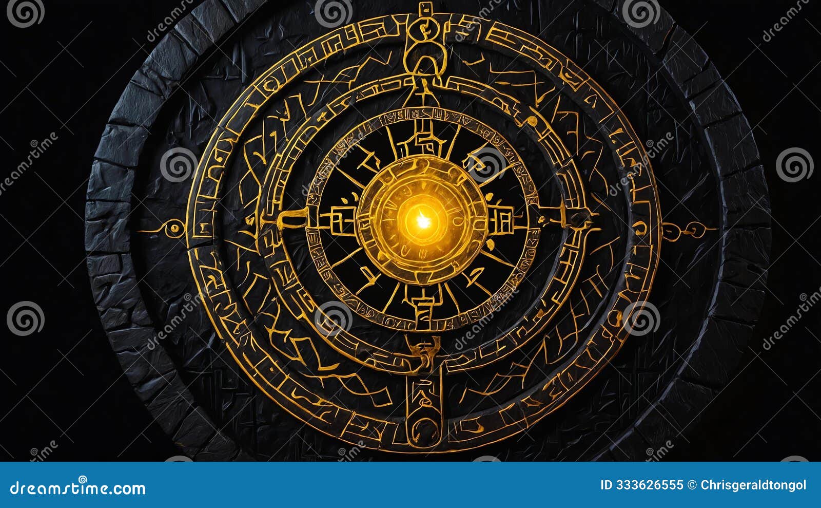 Top View Of An Ancient Runic Magic Circle With Yellow Ai Generated ...