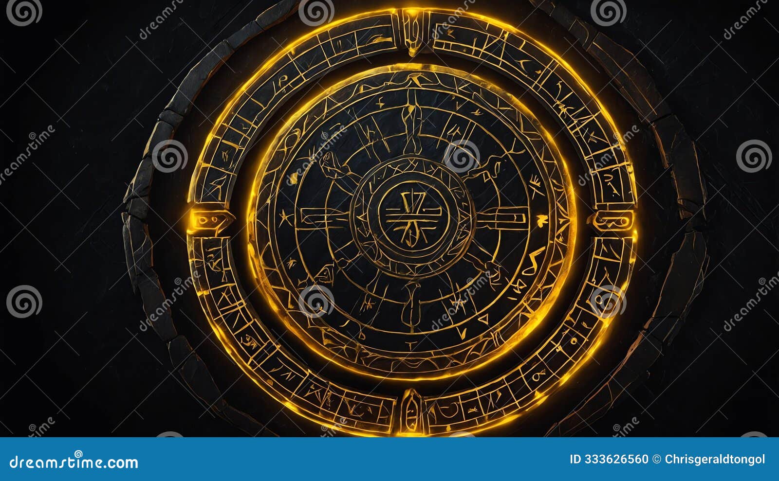 Top View Of An Ancient Runic Magic Circle With Yellow Ai Generated ...