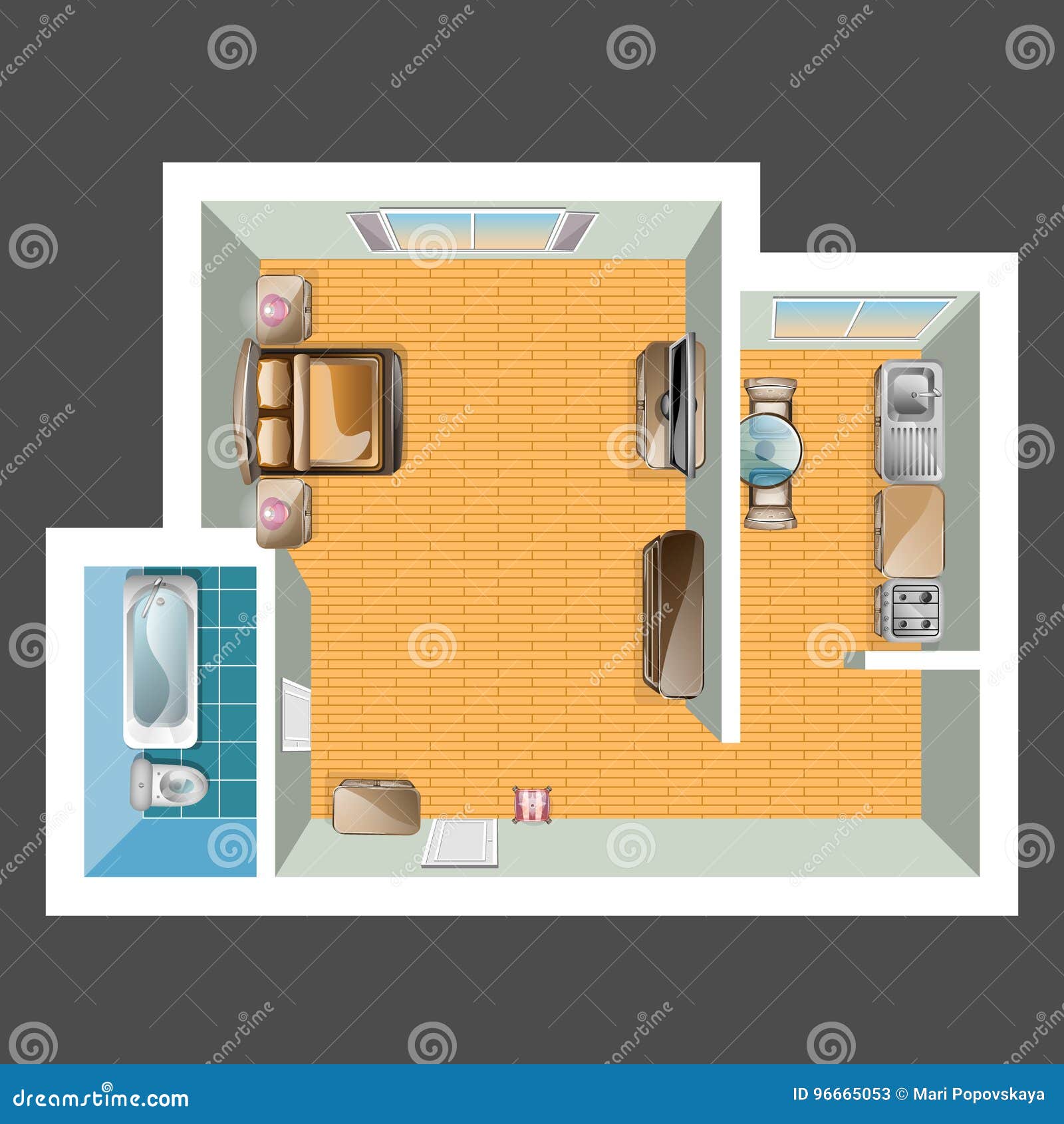 Top view of apartment. stock vector. Illustration of flat - 96665053