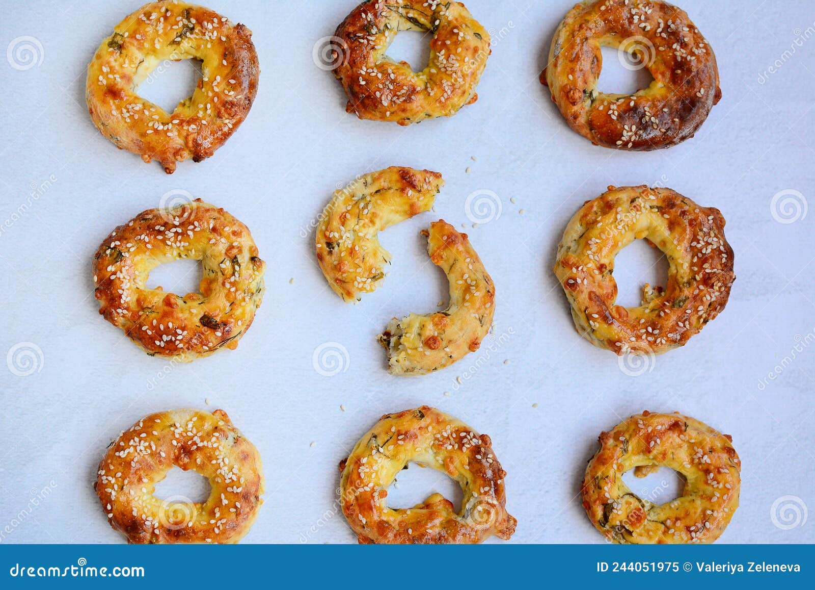 Top View of Appetizing Donuts with Sesame Seeds and Cream Cheese on ...
