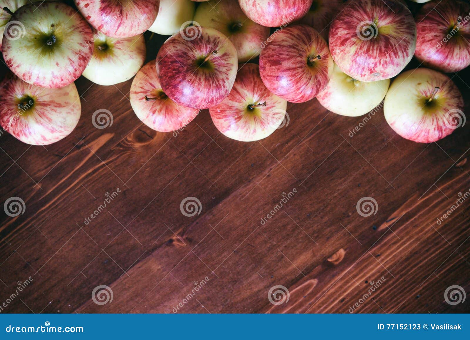 Top View of Apples Row Lying on Wooden Table with Copy Space. Stock ...