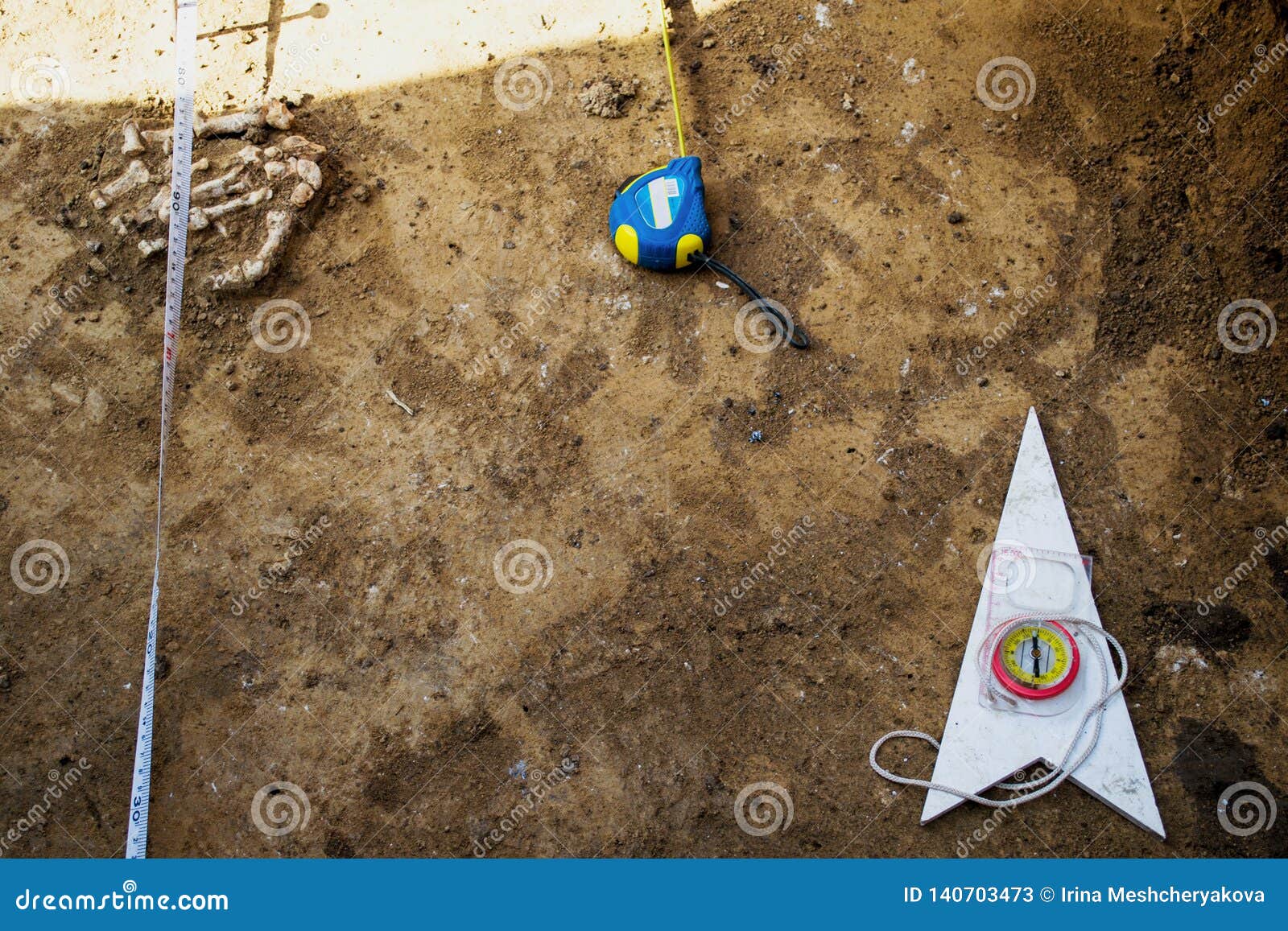 Top View of Archaeological Instruments North Arrow, Ruler, Compass ...