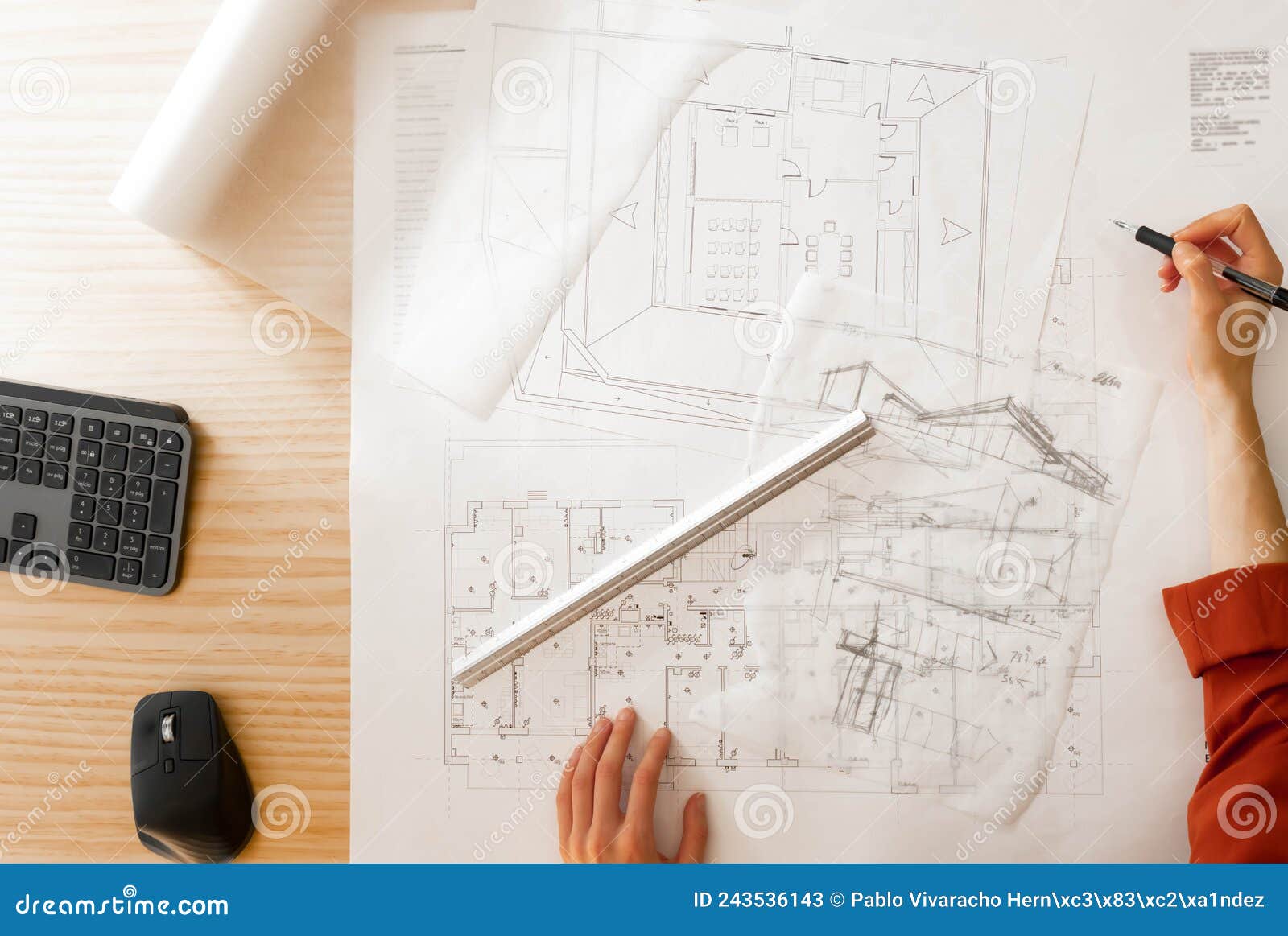 Top View of Architect Drawing on Architectural Project Stock Image ...