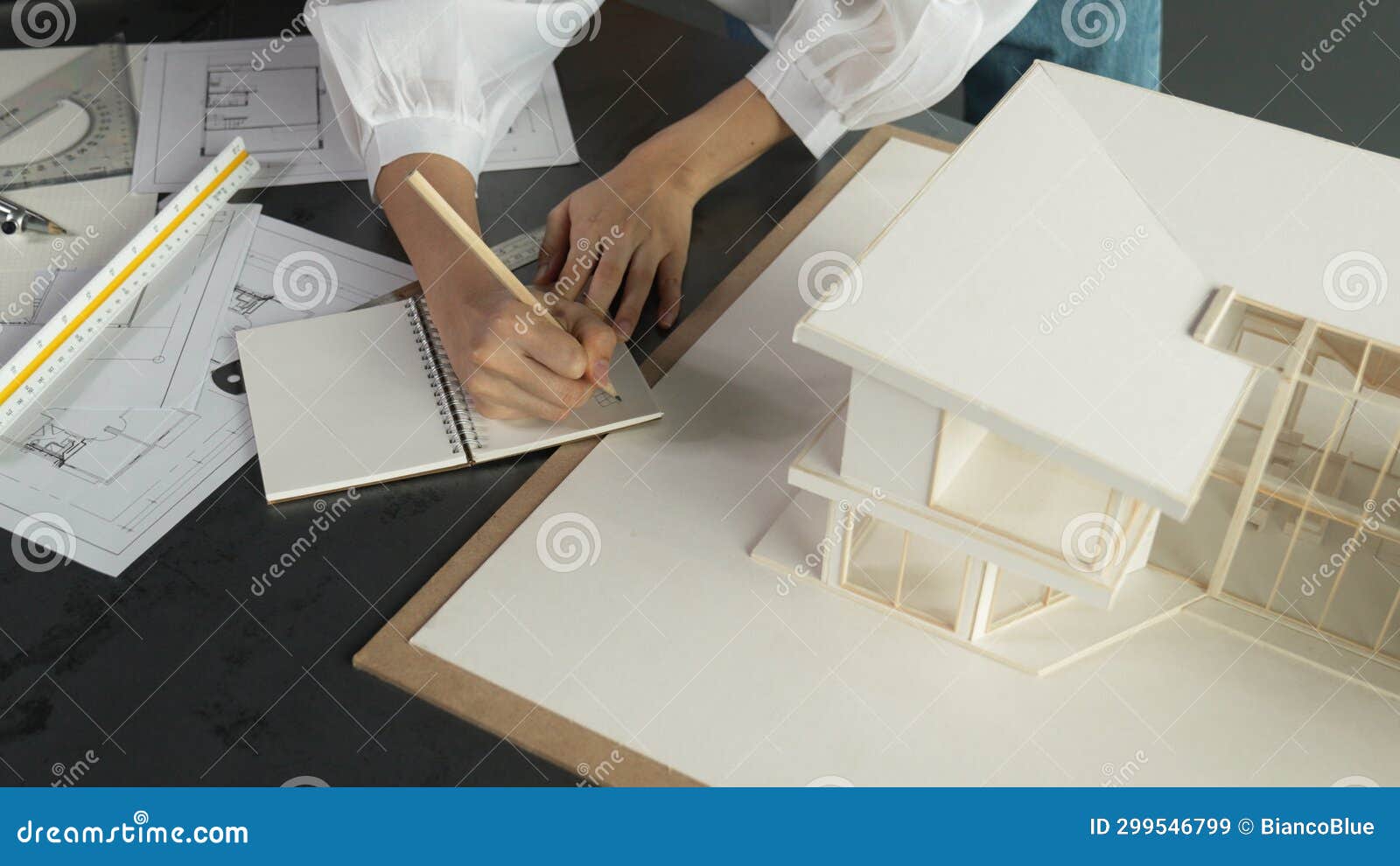 Top View of Architect Hands Taking Note about House Construction ...
