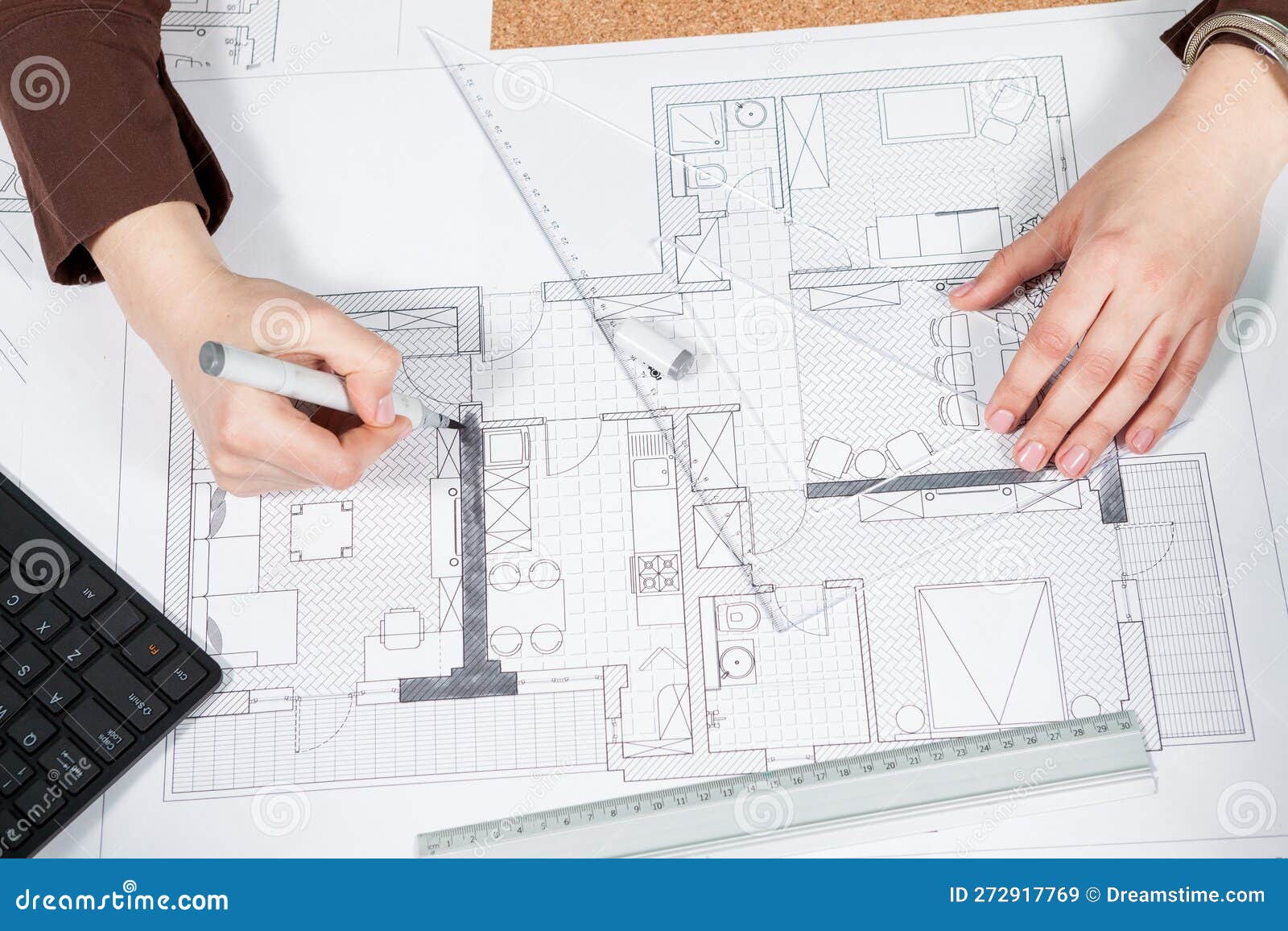 Top View of Architect Working at Her Desk Stock Image - Image of ...