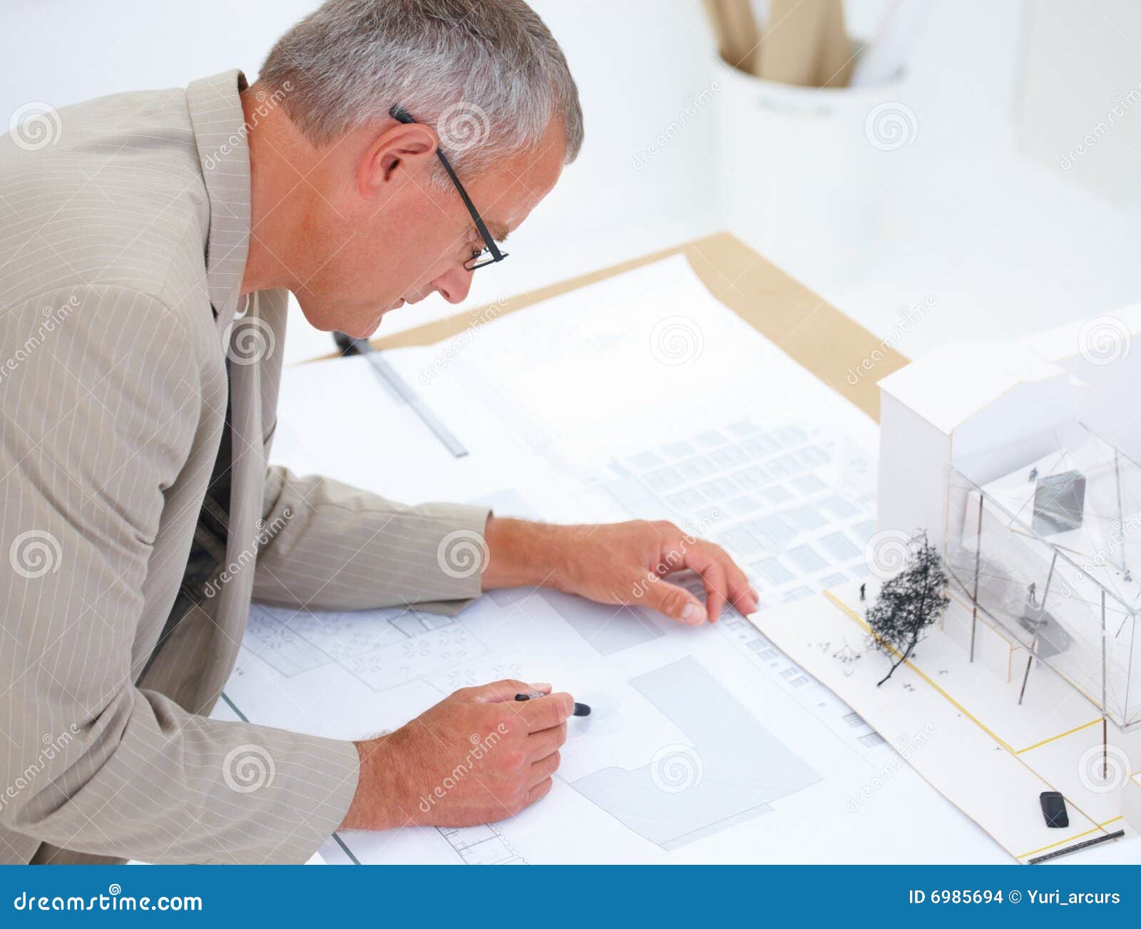 Top View of Architect Working on a Plan Stock Photo - Image of hand ...