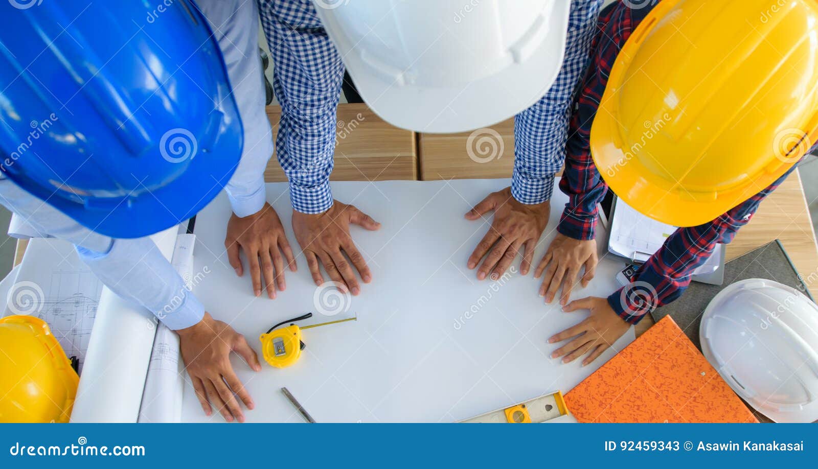 Top View Of Architects Drawing Modern House With Sample Material ...