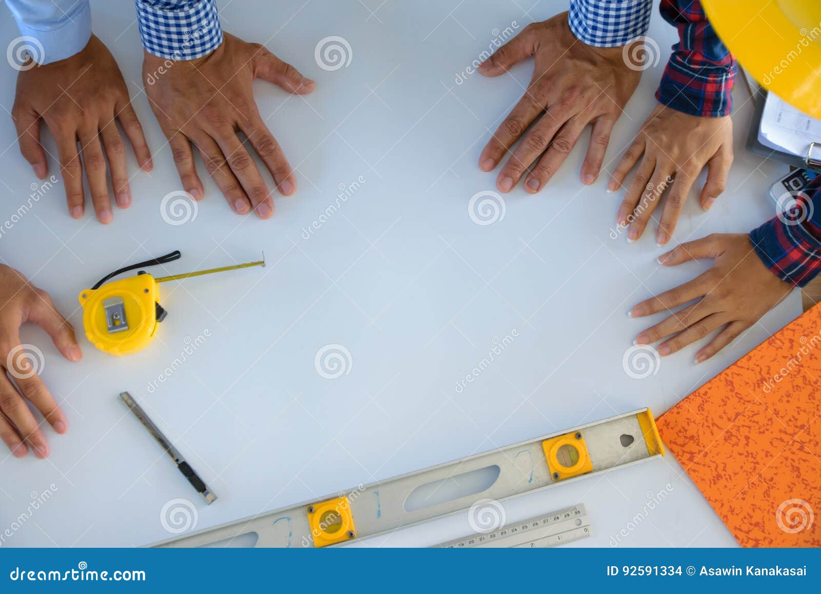 Top View Of Architects Drawing Modern House With Sample Material ...