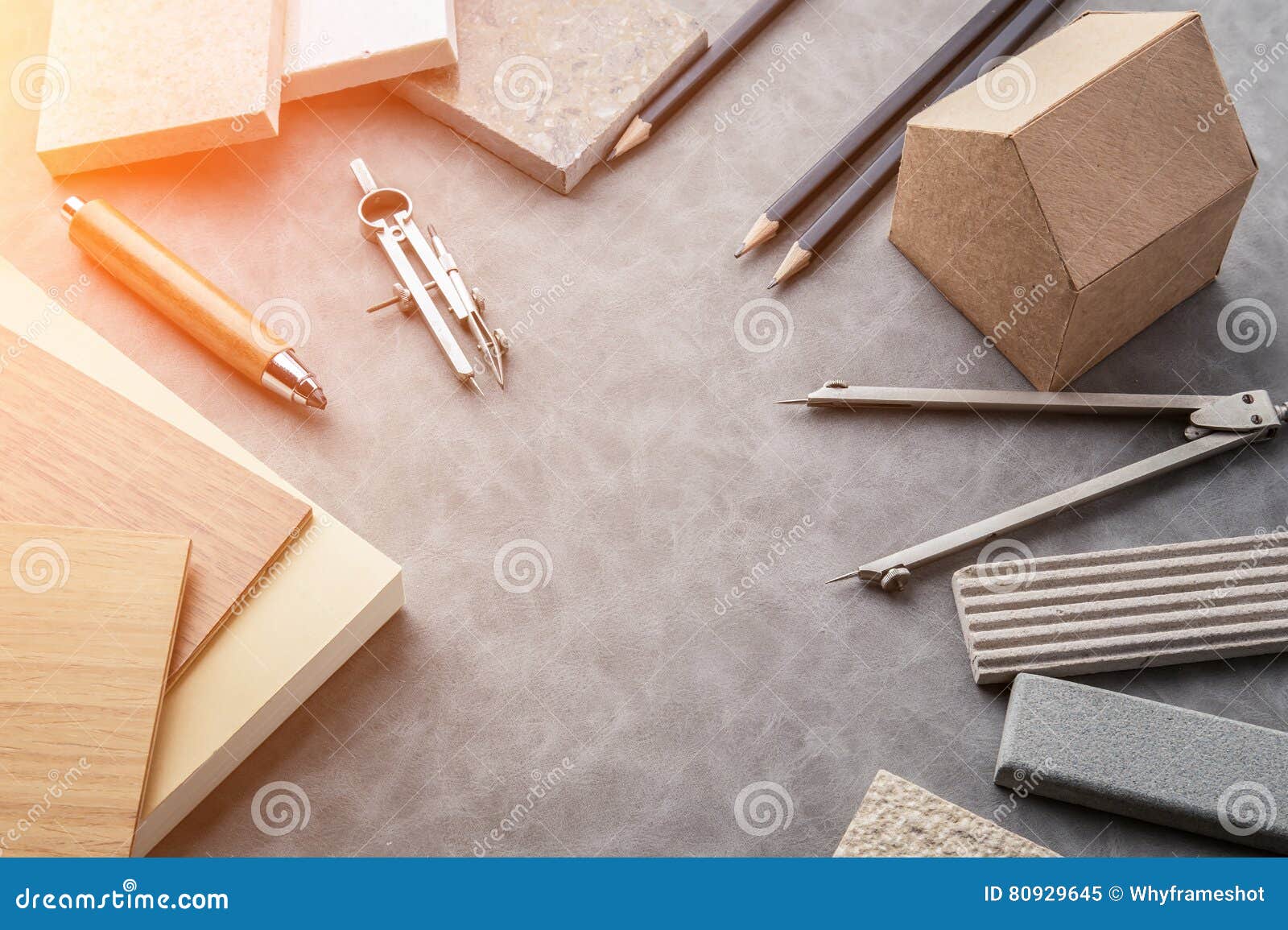 Top View of Architects Table with Stuff of Modern House with Mat Stock ...