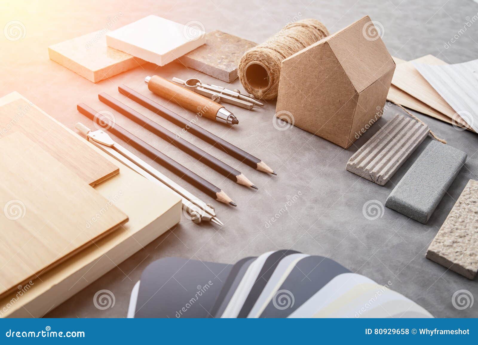 Top View of Architects Table with Stuff of Modern House with Mat Stock ...