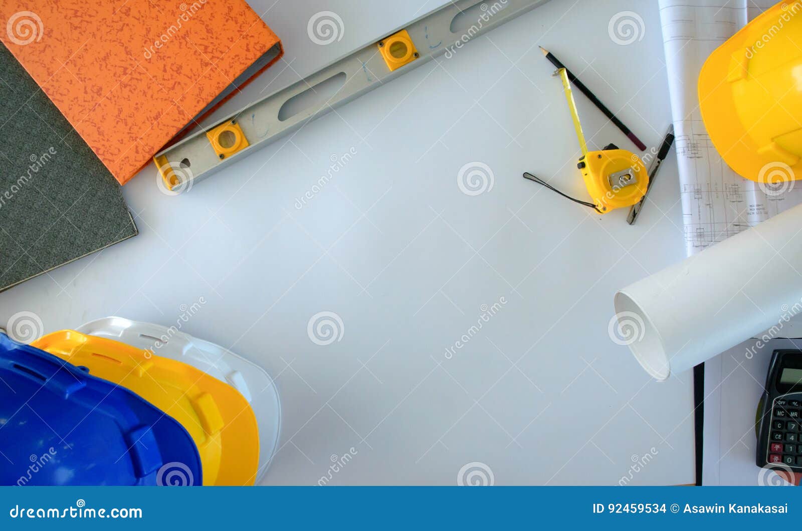 Top View Of Architects Table With Stuff Of Modern House With Mat Stock ...