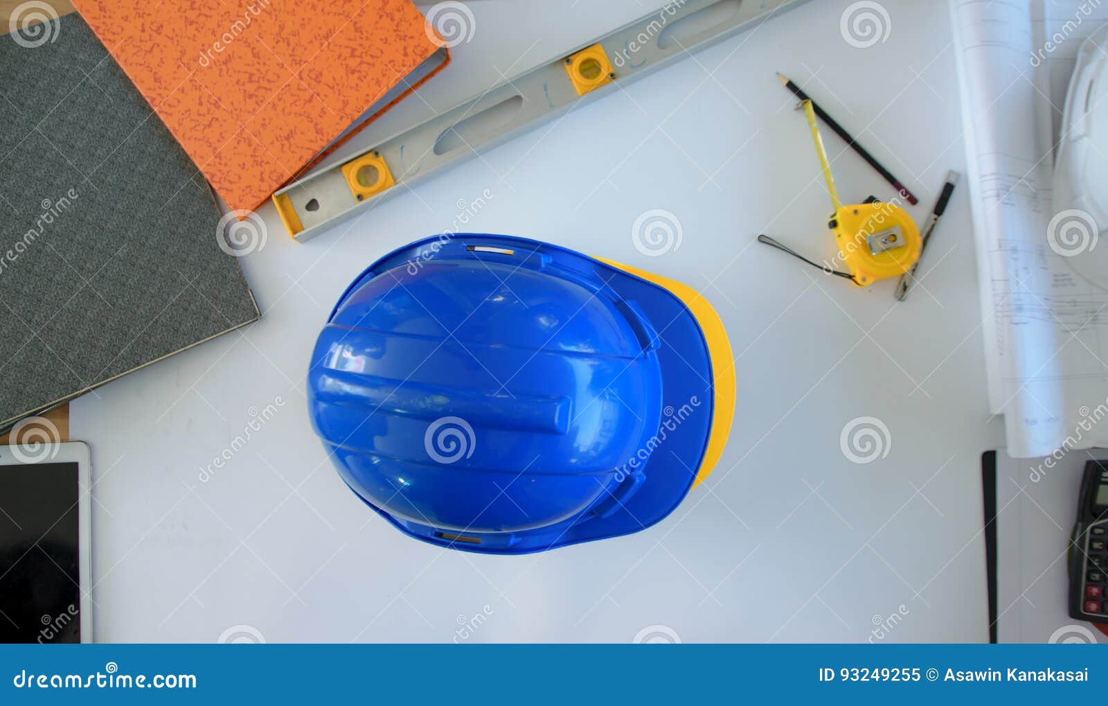 Top View Of Architects Drawing Modern House With Sample Material ...