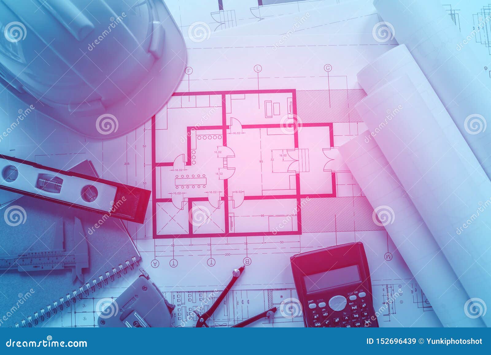 Top View of Architectural Blueprints on the Worktable Stock Image ...