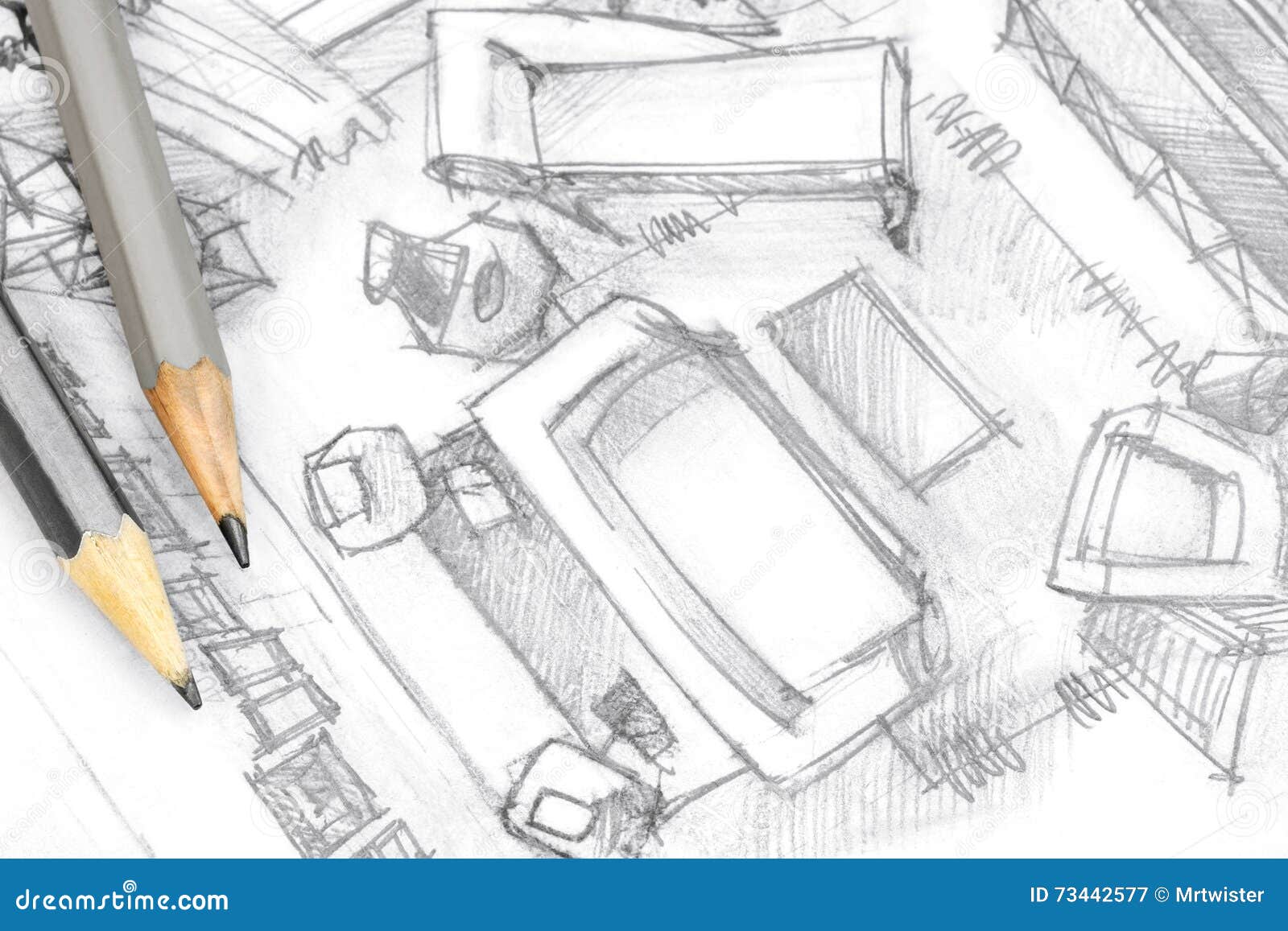 Top View Architectural Drawing of Living Room with Drawing Tools Stock ...