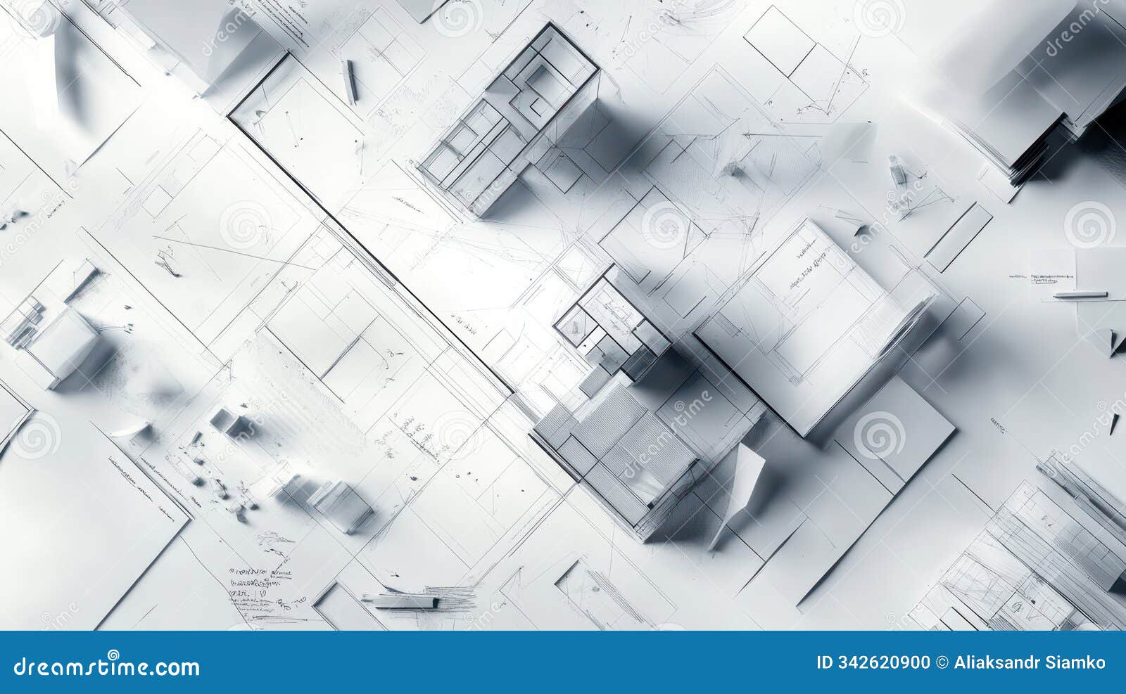 Top View of Architectural Drawing in Workspace Background for ...