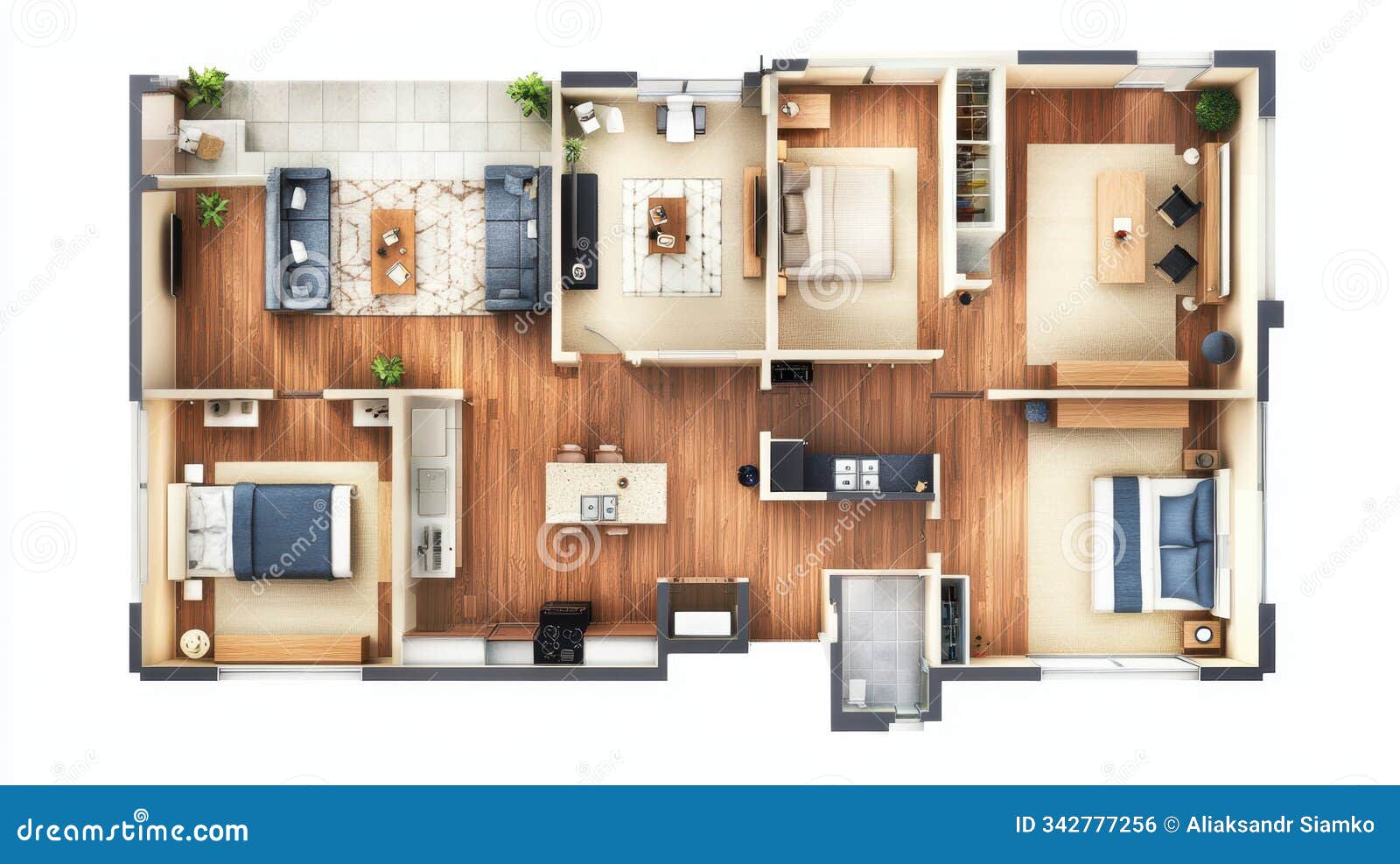 Top View of Architectural Floor Plan Stock Illustration - Illustration ...