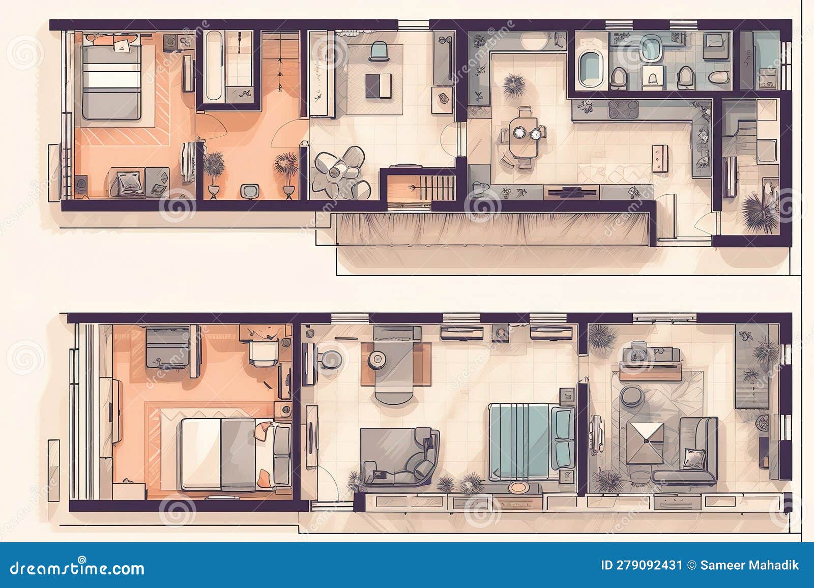 Top View Architecture Plan Apartment Set Studio. Generative AI Stock ...